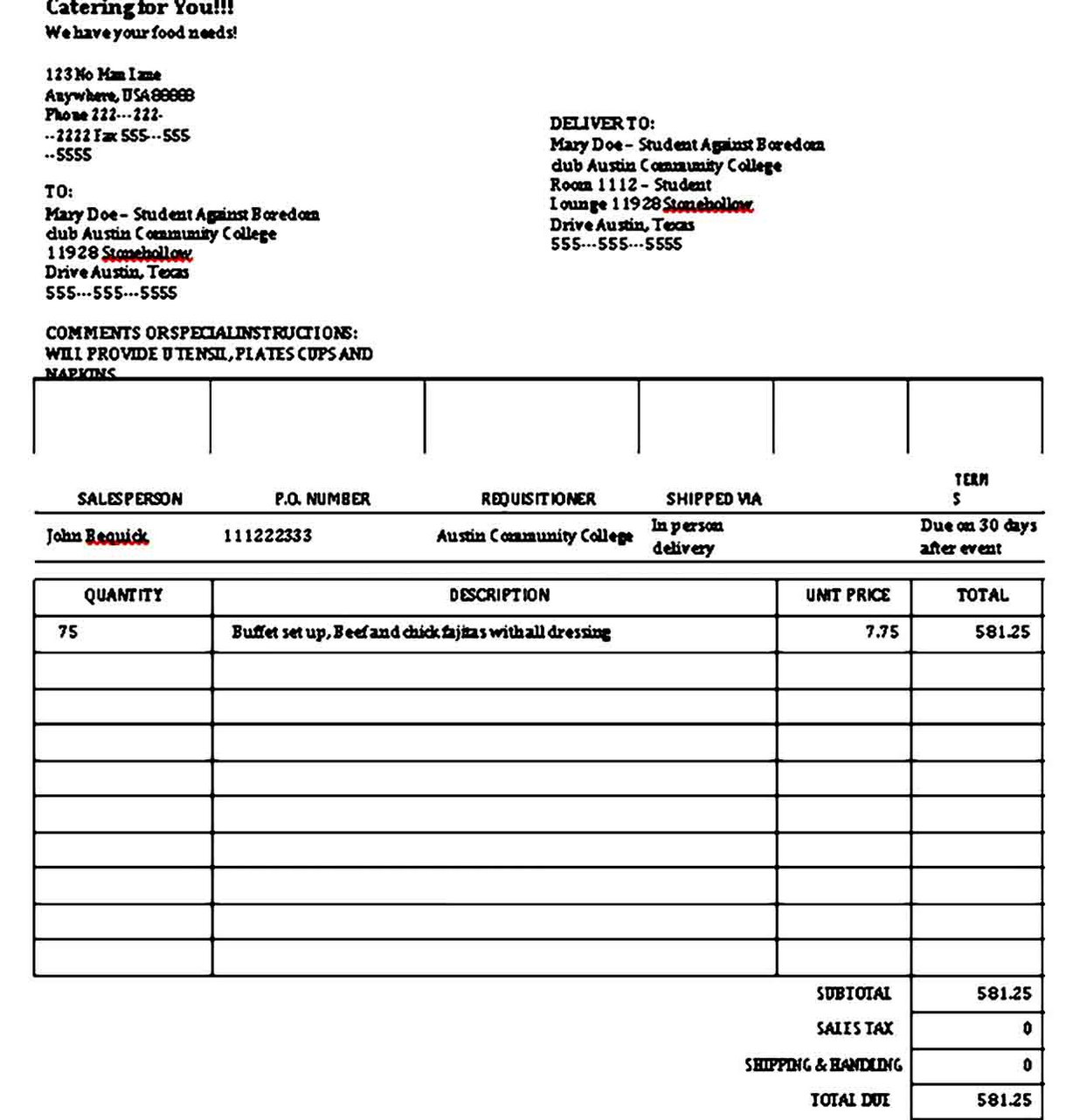 Catering Invoice Template Sample Harian Nusantara
